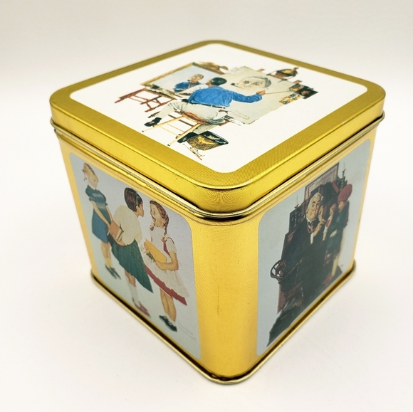 Norman Rockwell | Accents | Norman Rockwell 994 Empty Gold Tin Cube ...